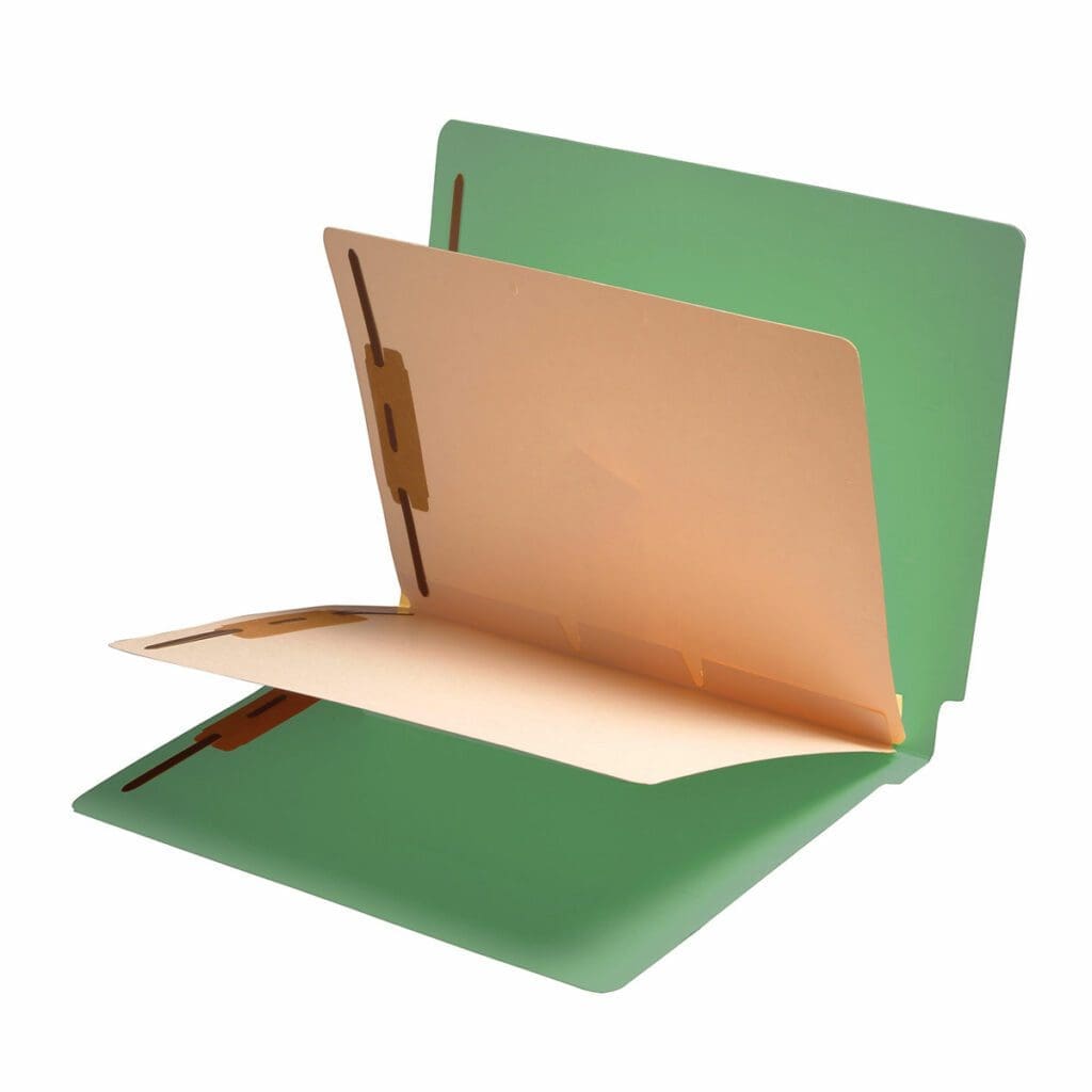Green Letter Size Reinforced End Tab Folder with 2″ Bonded Fastener on ...